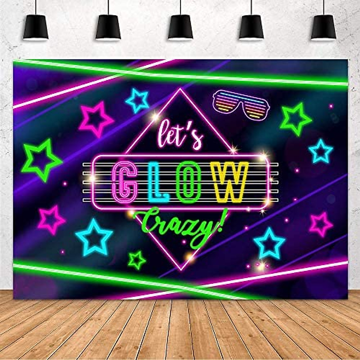 MEHOFOND Glow Neon Birthday Backdrop Crazy Party Decoration Colorful Light Star Photography Background Cake Table Banner Photo Studio Props Vinyl 8x6ft