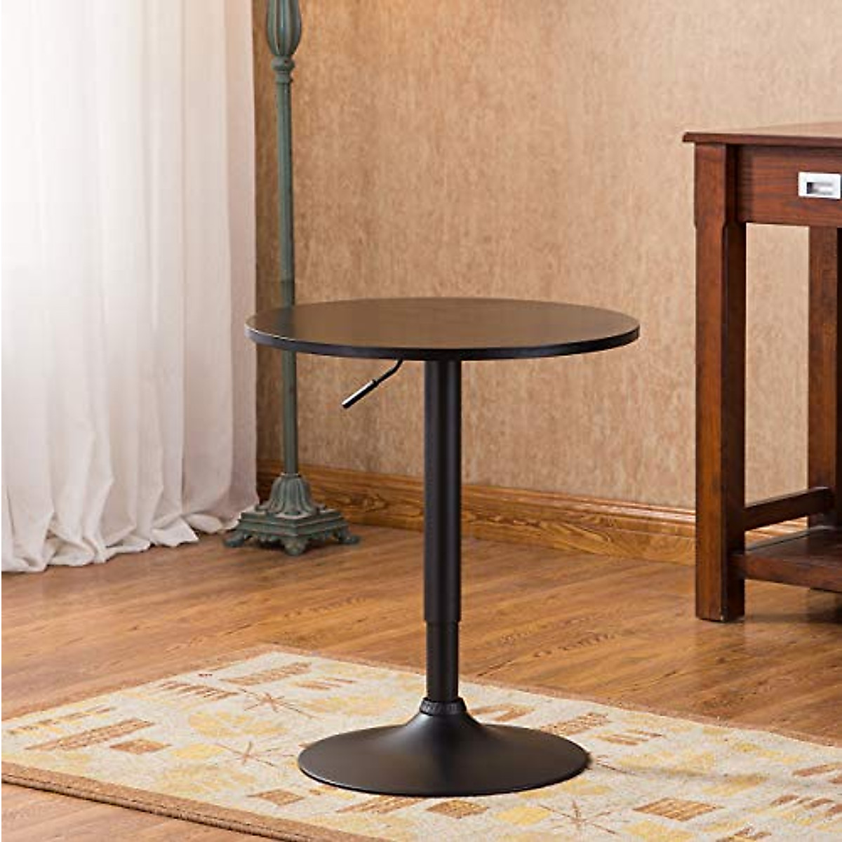 Roundhill Furniture Belham Round Top Adjustable Height with Black Leg and Base Metal Bar Table