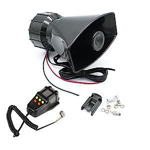 RockMoon Rockmoon Car Siren Horn 5 Tone Sound Siren Police Mic PA Speaker Car System Emergency with Microphone Amplifier-100W Emergency Sound Electric Horn-12V,Black