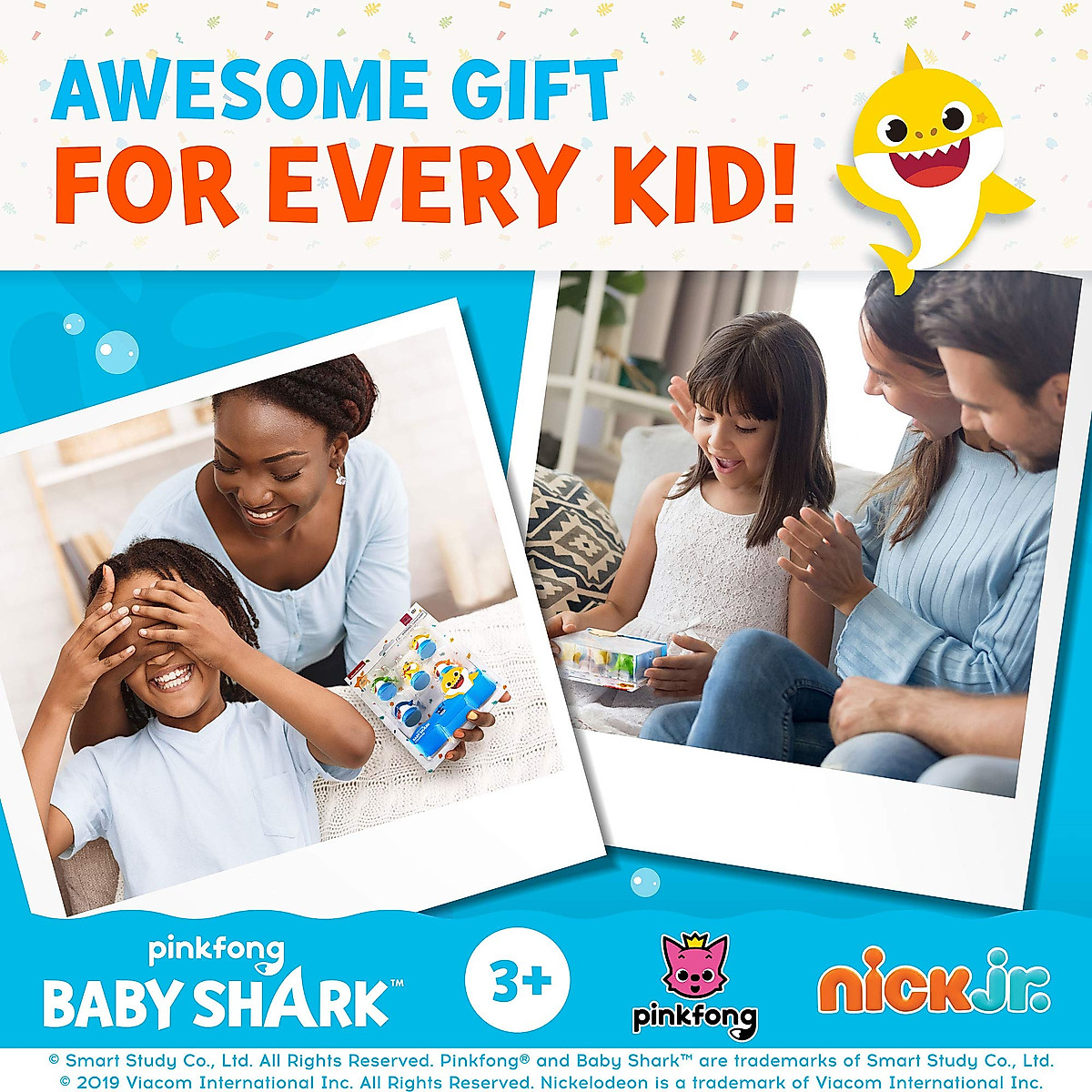 Baby Shark Toy Stampers Set of 5 – Self-Inking Baby Shark Toys, Action Figures, Party Decor, Birthday Party Supplies, Cake Toppers – Parent, Baby, Grandparent Sharks and William - Party Decor (B)