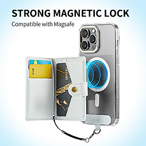 ZICISI Magnetic Credit Card Holder,Compatible with Magsafe Wallet Apple for iPhone 16 15 14 13 12 pro max/Mini/Plus,Anti-Loss & PU Leather & RFID Blocking,White