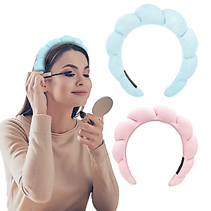 R.S LUXURY Makeup Headband for Washing Face or Facial, Set of 2 Skincare Headbands, Terry Cloth Headband Pink & Blue Spa sponge Headband Combo Package - Headband for makeup Clearance makeup