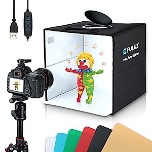 Photo Studio Box, PULUZ Mini Folding Lightbox LED Ring Light Portable Photo Studio Photography Shooting Tent Box Kit 6 Colors Backdrops USB Light Box for Phones DSLR Camera 12 x 12 inch