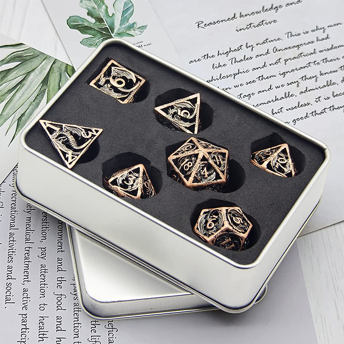 DND Dice Set Polyhedral Metal Dice Dungeons and Dragons Ttrpg Role Playing Game D&D Dice Set 7pcs D8 D4 D12 D20 & D10(Random distribution color Ancient-leaden Grey or Ancient red copper)