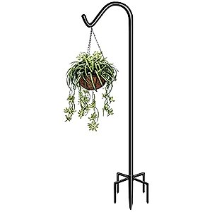 Garbuildman 76 Inch Tall Shepherd Hooks with 5-Forked Base, Adjustable Heavy Duty Bird Feeder Pole Stand Hanger for Outdoor, Shiny Black, 1 Pack