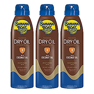 Banana Boat Tanning Dry Oil Clear Spray Sunscreen SPF 8, 6oz | Tanning Sunscreen Spray, Banana Boat Dry Oil, 8 SPF Tanning Oil, Dry Tanning Oil Spray, Oxybenzone Free Sunscreen, 6oz (Pack of 3)