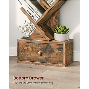 Yzosvki 9 Tier Tree Book Shelf with Drawer, Floor Standing Bookshelf Storage Organizer Bookshelves for Books/CDs, 9 Shelf Narrow Bookcase for Sturdy Room, Bedroom, Living Room, Rustic Brown