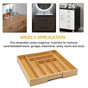 KAEASOUS Bamboo Expandable Drawer Organizer - cutlery drawer organizer for Utensils and Cutlery, silverware drawer organizer tray- Adjustable and Large Silverware Drawer Organizer for Cabinets