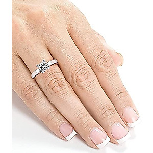 VINSON Princess 1.70 Ct Moissanite Solitaire Peg Head Cathedral Engagement Silver Ring (5.5)