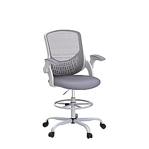 Tall Office Chair, Drafting Chair, Standing Desk Chair, High Adjustable Office Mesh Chair, Ergonomic Counter Height Computer Rolling Chair with Flip-up Armrests and Foot-Ring for Bar Height Desk