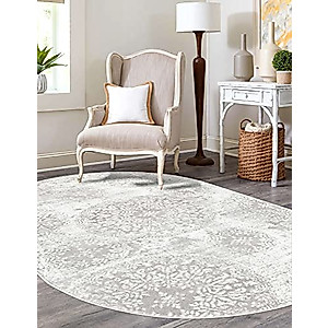 Unique Loom Sofia Collection Area Rug - Grand (5' 3" x 8' Oval, Light Gray/Ivory)