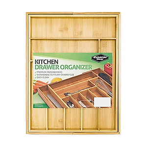 Dynamic Gear Premium Bamboo Drawer Organizer, Silverware Organizer, 100% Pure Bamboo, Adjustable Utensil Organizer, Kitchen Drawer Organizer, Silverware Tray for Drawer (7-9 slots)