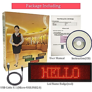 LED Name Badge for Business, USB Programming Digital Display 44 x 11 Pixels Use Rechargeable LED Card Screen for Bar Hotel Party Supermarket School and Restaurant