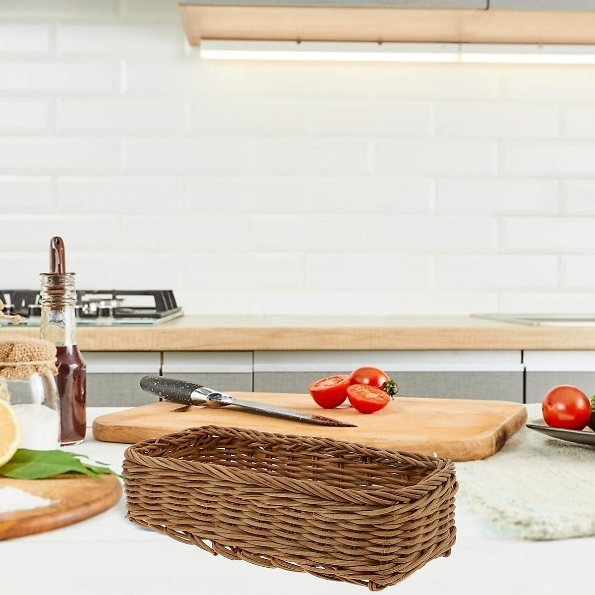 BESPORTBLE Wicker Cutlery Basket Rectangular Woven Baskets Bins Woven Forks Knives Spoons Storage Organizer Box Seagrass Basket for Silverware