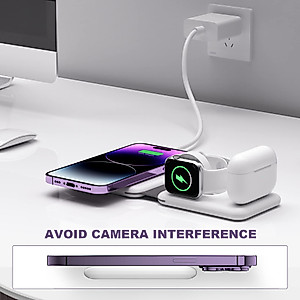 3 in 1 Wireless Charger, Foldable Magnetic Charging Station, Fast Travel Wireless Charging Pad for Multiple Apple Devices, Compatible with iPhone 15/14/13/12/Pro/Max/Plus/Mini, iWatch, Airpods (White)