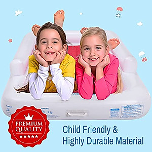 Airvalon Inflatable Toddler Travel Bed with Fitted Bed Sheet + Pump | Portable Toddler Bed for Kids | Toddler Air Mattress | Kids Air Mattress - Blue/Pink