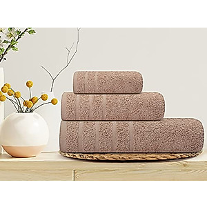 Textila Cotton Towel Set - 3 Piece Set Includes 1 Bath Towels, 1 Hand Towels, and 1 Washcloths - Soft and Absorbent Towel Set for Bathroom - Beige Color Towels Ideal for Everyday Use