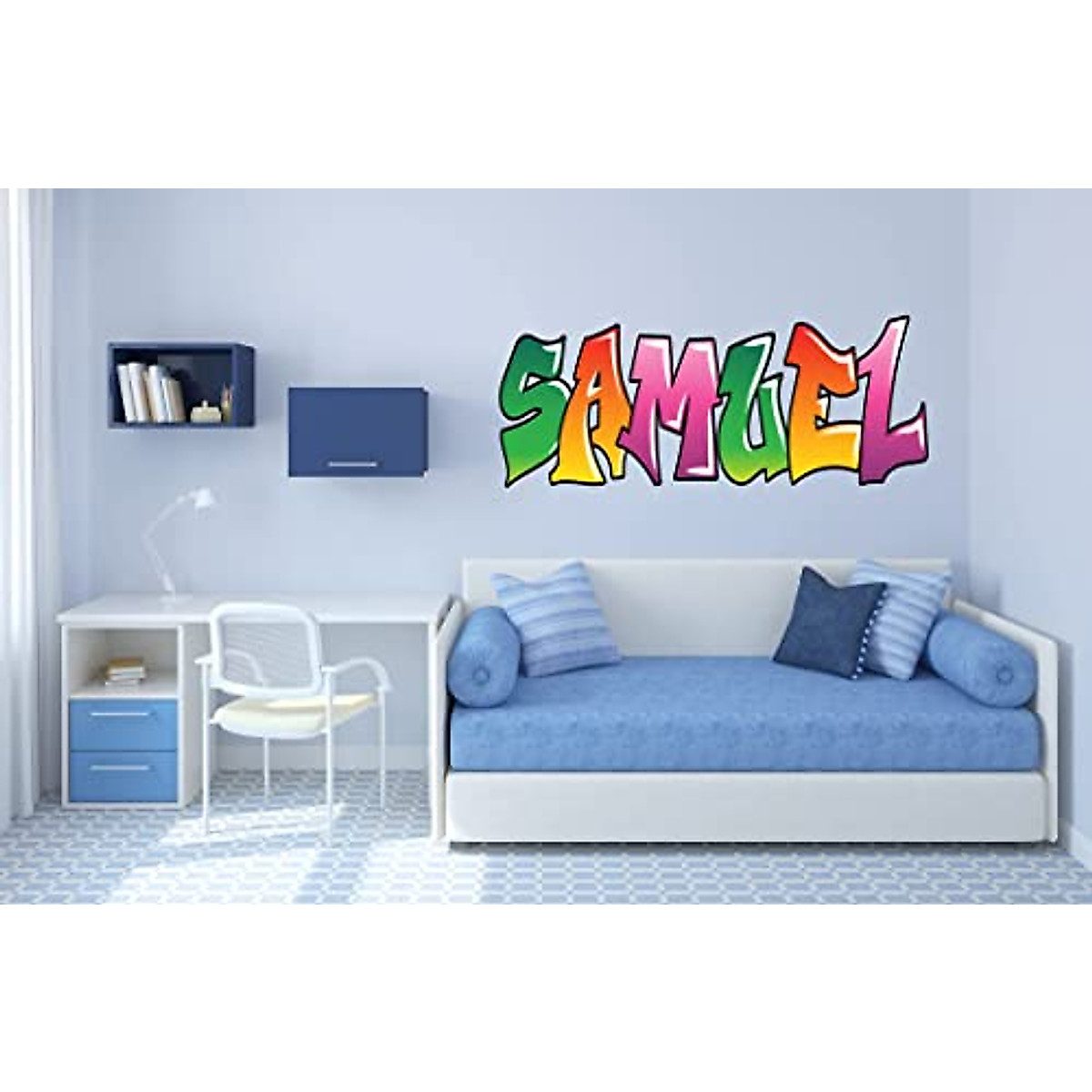 CuteDecals Graffiti Custom Name Wall Decal - Personalized Graffiti Name Art Decal - Unisex Wall Decor - Wall Decal for Nursery Bedroom Decoration (Mini Wide 15''x4'' Height)