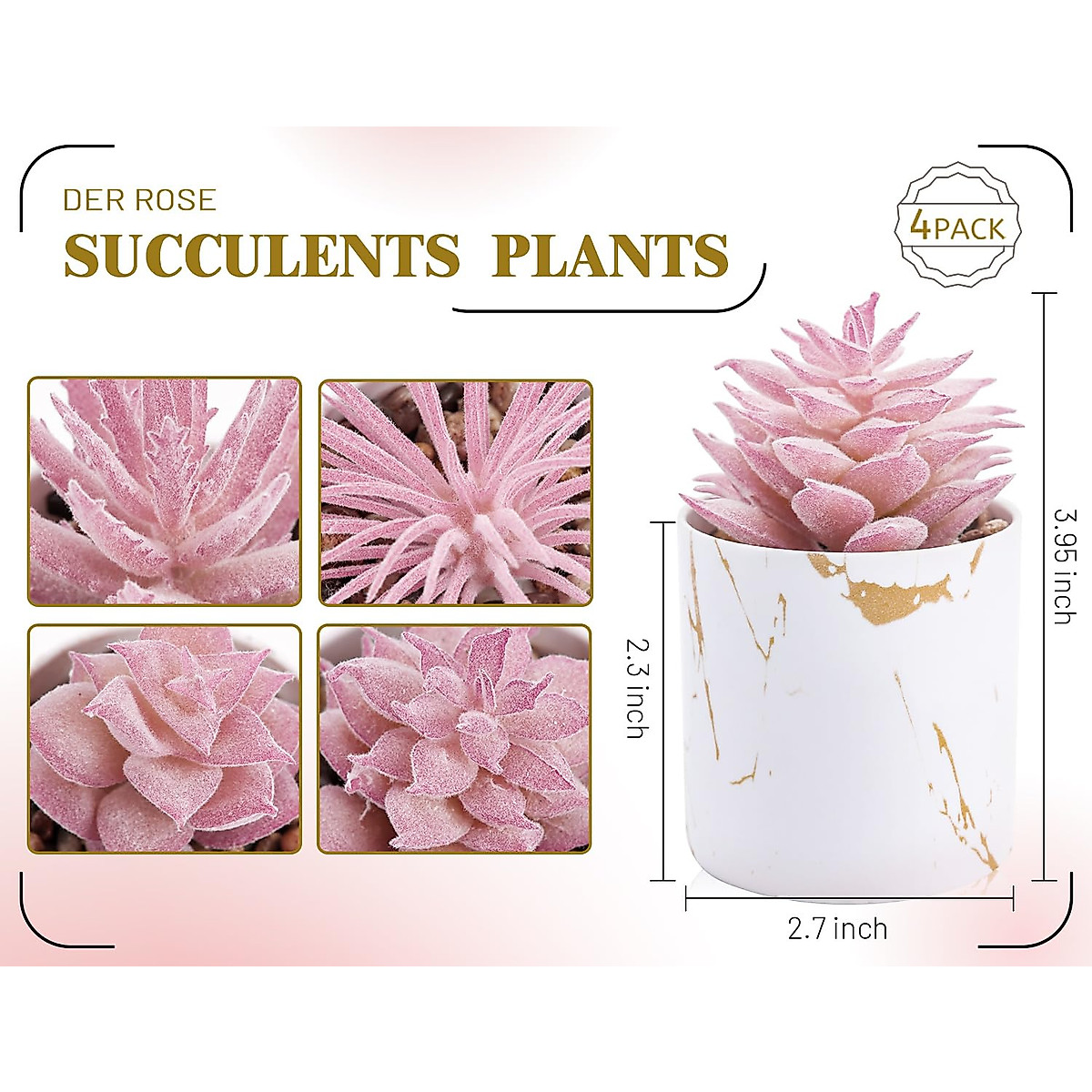 Der Rose 4 Packs Fake Plants Artificial Plants Indoor for Home Office Desk Accessories for Women
