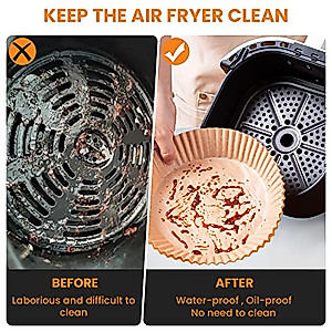 100 PCS Air Fryer Disposable Paper Liners, Maiqufa® Oil-Proof Water-Proof Parchment Round Paper Liners, for Baking Cooking Grilling Frying and Roasting Microwave (7.9in)