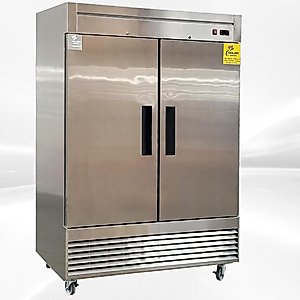 Commercial Freezer 2-Doors Solid Upright Reach in Two Section Stainless Steel NSF 54" Width, Capacity 47 Cuft, Bottom Mounted Restaurant Quality Kitchen Side by Side Cold -8°F
