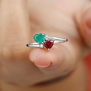 Natural Ruby Emerald Ring, Toi Et Moi Heart Promise Ring, Certified 2 Stone Pre Engagement Ring For Women, 14K White Gold, Size:US 8.00