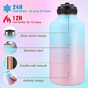 BicycleStore 64 OZ Insulated Water Bottle with Straw and Strap, Half Gallon Stainless Steel Water Bottle Leak Proof Double Vacuum Metal Water Jug Giant Water Flask with 2 Lid for Travel Runing Fitness