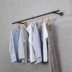 RZGY Industrial Pipe Clothes Rack, 47.2’'L Wall Mounted Garment Rack, Heavy Duty Black Iron Garment Bar Clothes Hanging Rod Bar for Laundry Room Closet Storage & Organization