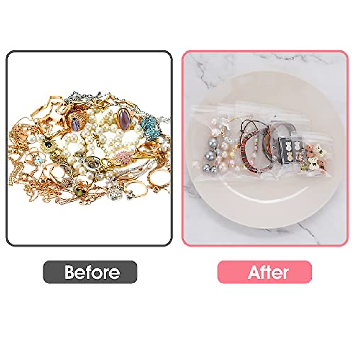 Thinp 60 Pack Clear Plastic Jewelry Bags, Small Ziplock Bags for Jewelry Anti Tarnish Jewelry Storage Bags Jewelry Pouches