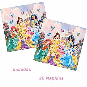 Princess Birthday Party Supplies Decorations for Girls Birthday Theme Tableware Includes Party Plates, Paper Cups, Knives, Forks and Spoons and Tablecloth