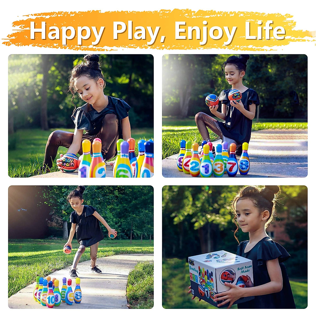 iPlay, iLearn Kids Bowling Toys Set, Toddler Indoor Outdoor Activity Play Game, Soft 10 Foam Pins Two Balls Set, Educational Birthday Party Stocking Stuffer Gift 18 24 Month 2 3 Year Children Boy Girl