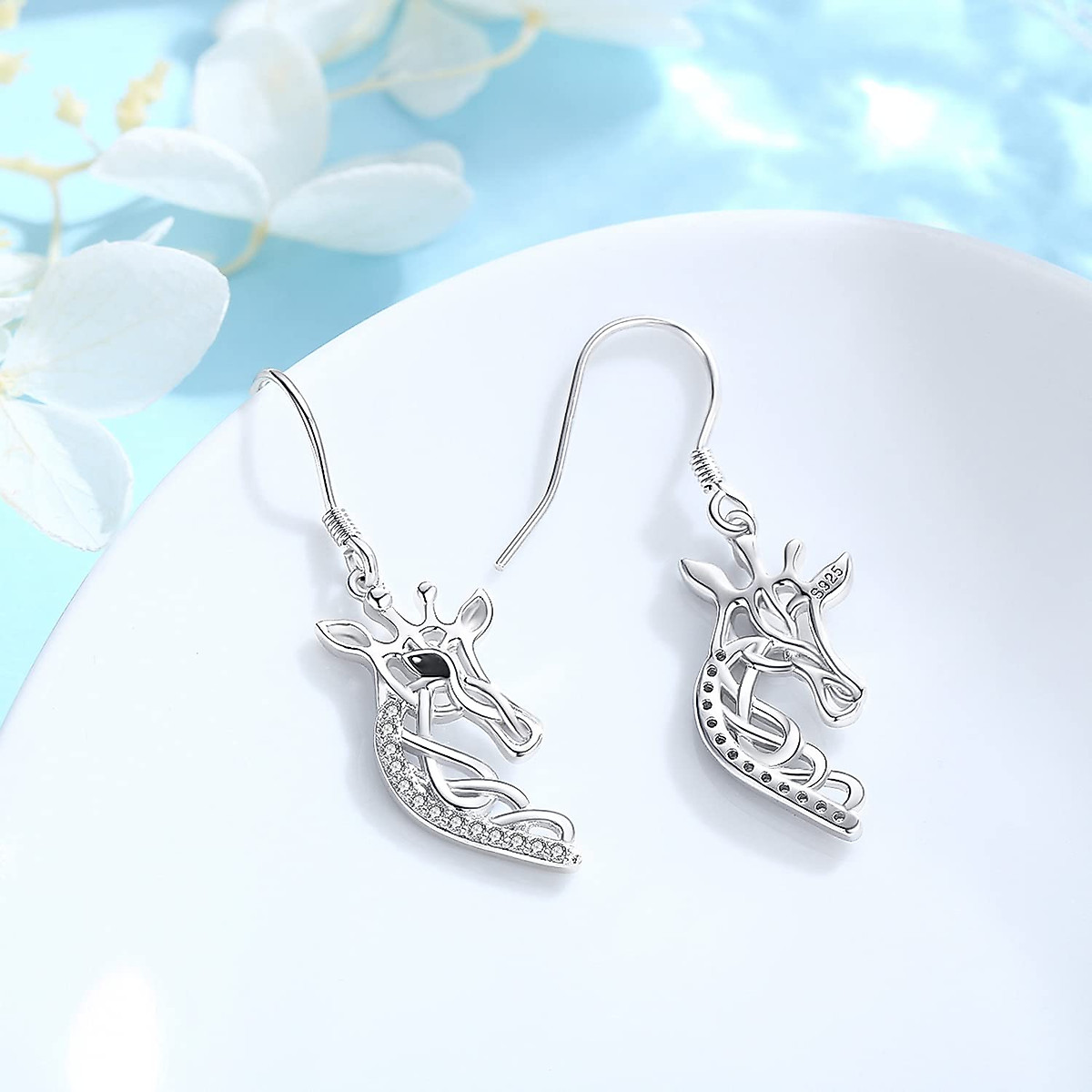 Giraffe Earrings 925 Sterling Silver Celtic Giraffe Dangle Drop Earrings Jewelry Gifts for Women Girls Girlfriend Birthday