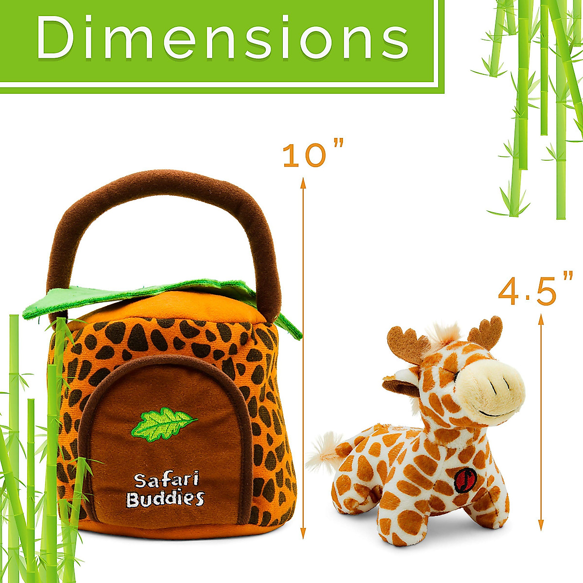 Hoovy Plush Jungle Animals Toy Set (5 Pcs) with Carrier for Kids|Stuffed Monkey, Giraffe, Tiger & Elephant|Great for Boys & Girls