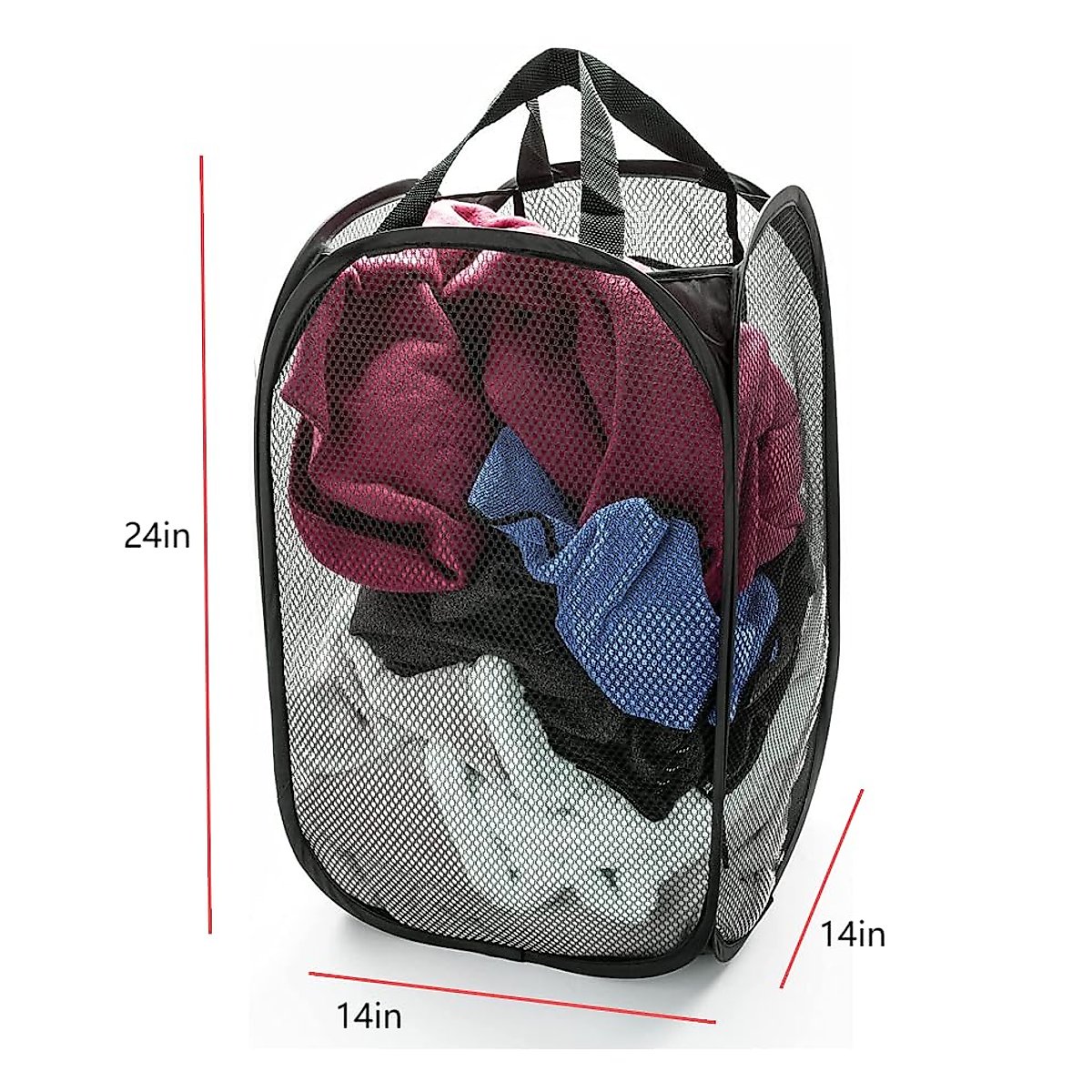 Clasoul pop up hamper with a handle, portable foldable laundry basket. The mesh laundry basket is breathable and moisture-proof, and the large capacity pop up laundry is suitable for home（black）