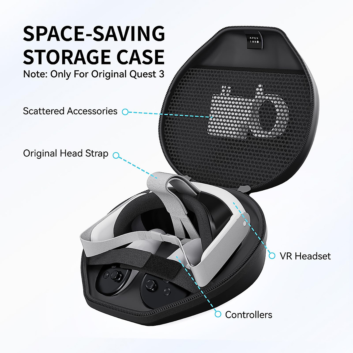APEXINNO PU Hard Carrying Case Travel Case for Meta Quest 3S/Oculus Quest 3 Accessories, Pro Storage Handheld Case Bag Compatible with Quest 3S/3 VR Headset, Original Head Strap, Controller Grips