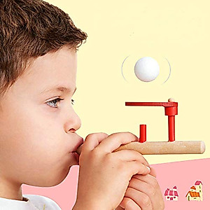 HFBlins Floating Blow Pipe Balls Game Toys, Blowing Pipe Whistles Balls Toys for Kids, Classic Stress Reliever Balance Blowing Toys for Toddler Children and Adults (4 pc Wooden)