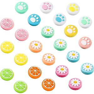 Sumind 24 Pieces Replacement Soft Silicone Cat Paw Flower and Fruit Lemon Design Thumb Grip Caps Analog Stick Cover Joystick Cap Luminous Cover Compatible with Nintendo Switch/Switch Lite Controller