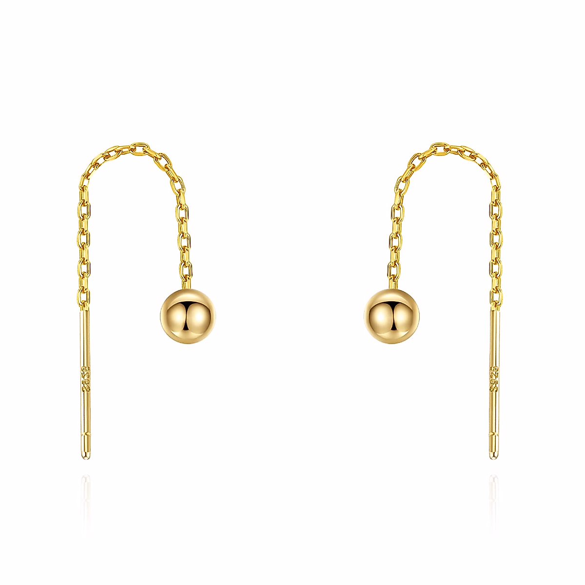 Cute Short Threader Earrings Silver Gold Black Chain Link Ball Dangle Drop Pull Through Earrings Minimalist