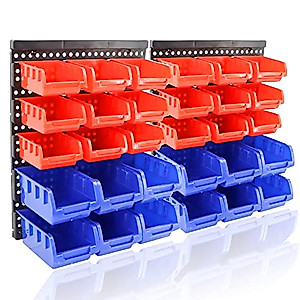 WerkWeit Wall Mounted,30 Pieces Workshop storage bins Rack Garage Bolt Bins Organizer Hardware Bins for Nails and Screws Beads, Buttons and Other Small Parts