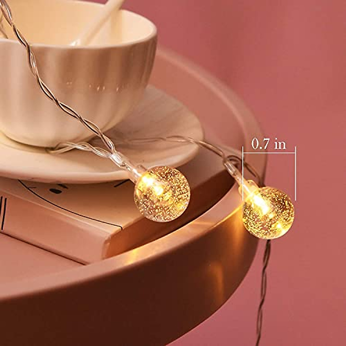 ANJAYLIA 33FT 80LED Battery Operated Globe String Lights, Fairy Lights Waterproof Crystal Ball Outdoor String Lights, Twinkle Lights Christmas Decorations Indoor Hanging Lights for Garden Party