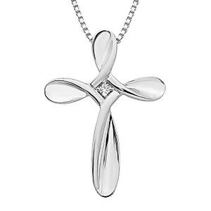 Boston Bay Diamonds Diamond Cross Pendant in .925 Sterling Silver with 18" Chain - Choice of Color