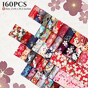 SmoothNovelty 160 Pcs 4 Roll Fabric Strips Assorted Quilting Fabric for Quilting Crafting and Sewing Rolled Cotton for Crafts Blanket Rug Upholstery and Purse Making (Japanese Style)