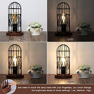 Touch Control Table Lamp, Industrial Bedside Lamp with 3 Way Dimmable Small Nightstand Lamp Vintage Metal Cage Table Lamp for Bedroom, Kitchen
