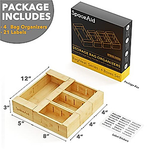 SpaceAid Bamboo Drawer Dividers with Inserts and Labels, 4 Dividers with 9 Inserts (17-22 in), Bag Storage Organizer (4 Pack)