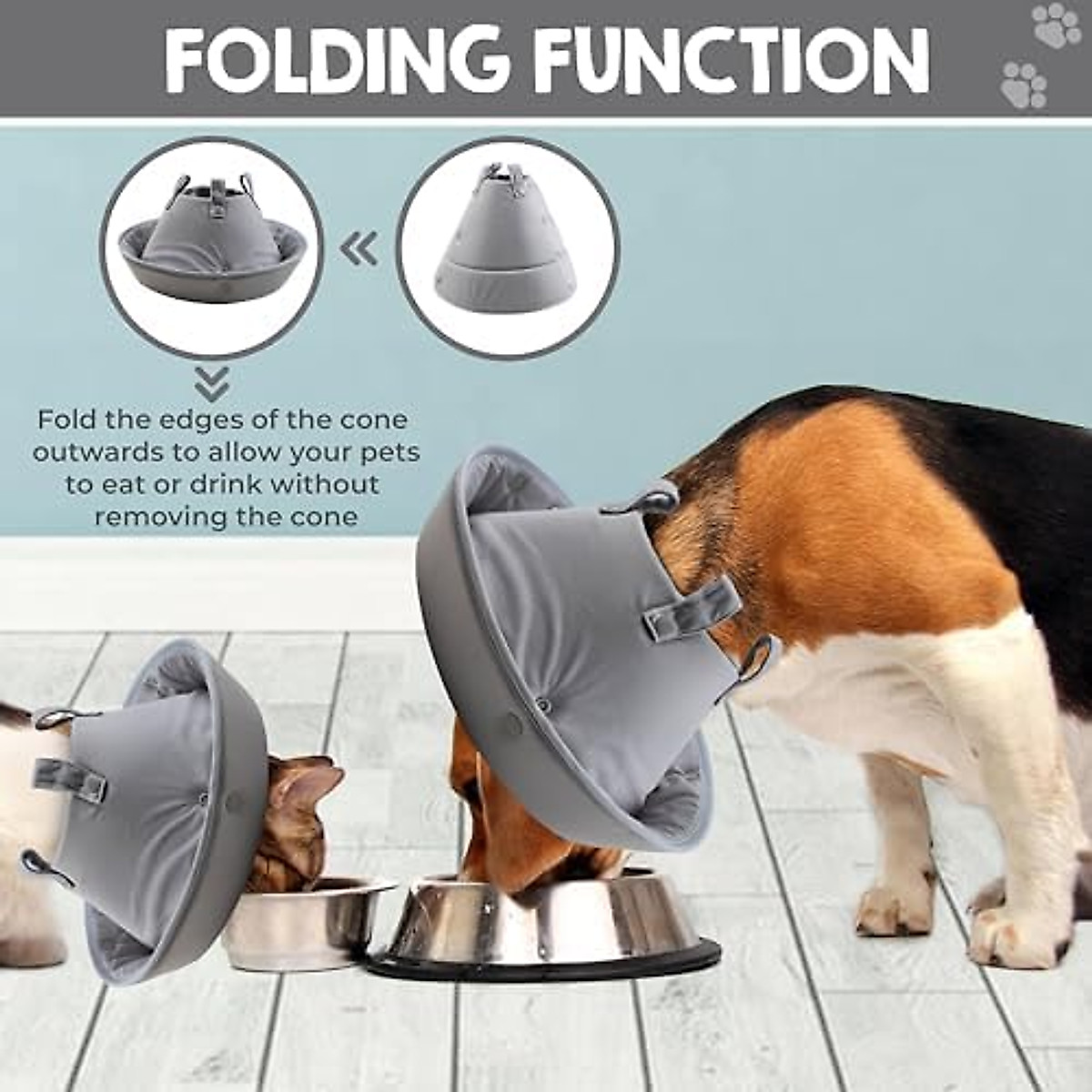 Florez Soft & Foldable Recovery Cone for Pets: Cats & Dogs EasyClean Design Small & Medium (Medium), Grey