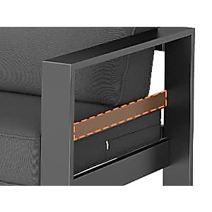 Betterhood Aluminum Patio Furniture Set, Modern Outdoor Seating with Upgrade Cushion & Wide Armrest, Patio Sofa for Balcony, Garden,Additional Dust Cover, Dark Grey