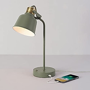 Globe Electric 30296 18" Desk Lamp with 2.1 USB Port, Matte Sage Green, Brass Accents, Push Button On/Off Switch, Home Décor, Desk Lamps for Home Office, Home Office Accessories