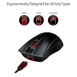 ASUS ROG Gladius II Origin Wired USB Optical Ergonomic FPS Gaming Mouse featuring Aura Sync RGB, 12000 DPI Optical, 50G Acceleration, 250 IPS sensors and swappable Omron switches,Black