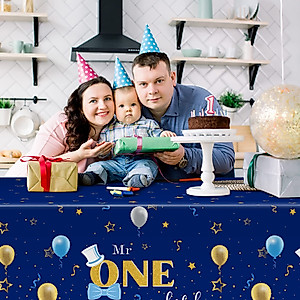 Tiamon 3 Pieces Boy 1st Birthday Party Tablecloths Party Supplies Little Man Table Cover for Baby Boy Baby Shower Decorations(Royal Blue)