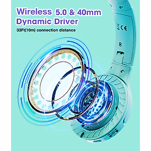 KONNAO Kids Headphones Wireless 60H, Foldable On Ear Headphone with MIC, Volume Limiter 85dB/94dB Wireless & Wired Headphones, Over-Ear Headphone for Kid Adult School Online Class Travel, Green